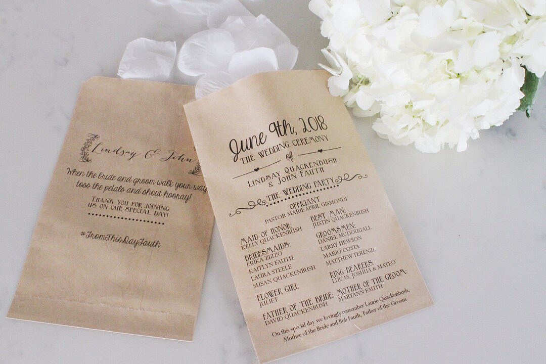 Wedding Program Bags Bold Announcement Bridal Party Program Bags Custom ...