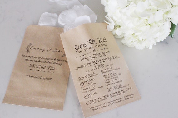 Wedding Program Bags Bold Announcement Bridal Party - Etsy