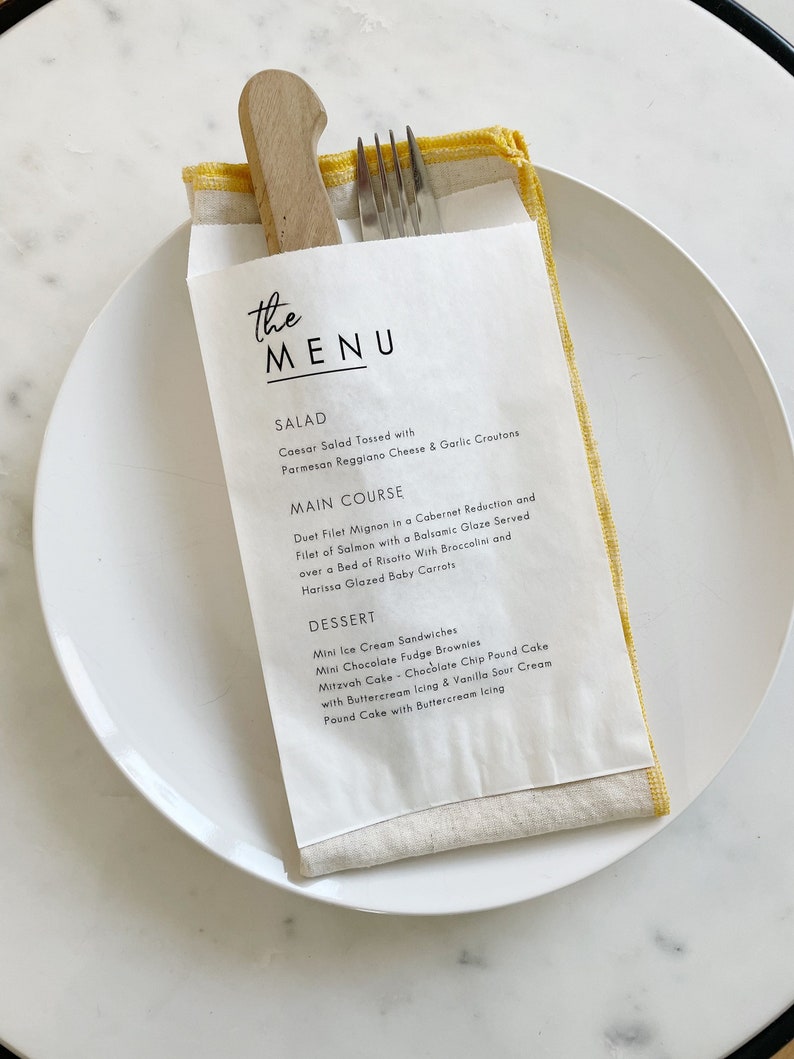 Wedding Dinner Menu Bags Modern Font Lunch or Dinner Menu - Etsy