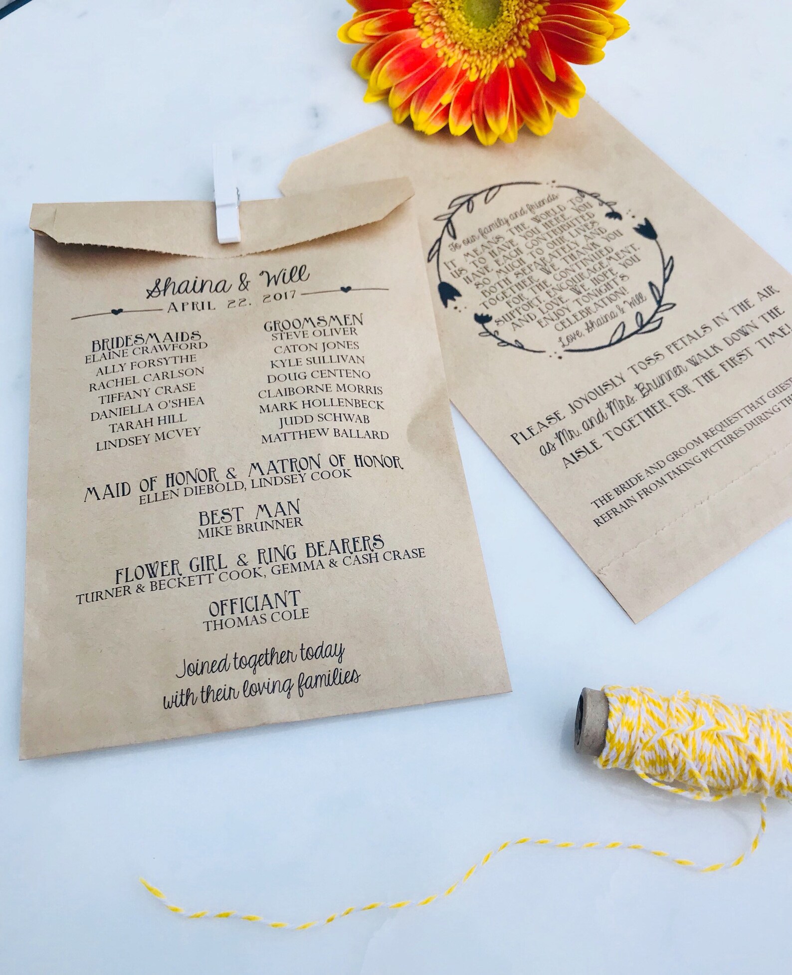 Wedding Program Bags Sweet Hearts Program Bags Custom | Etsy