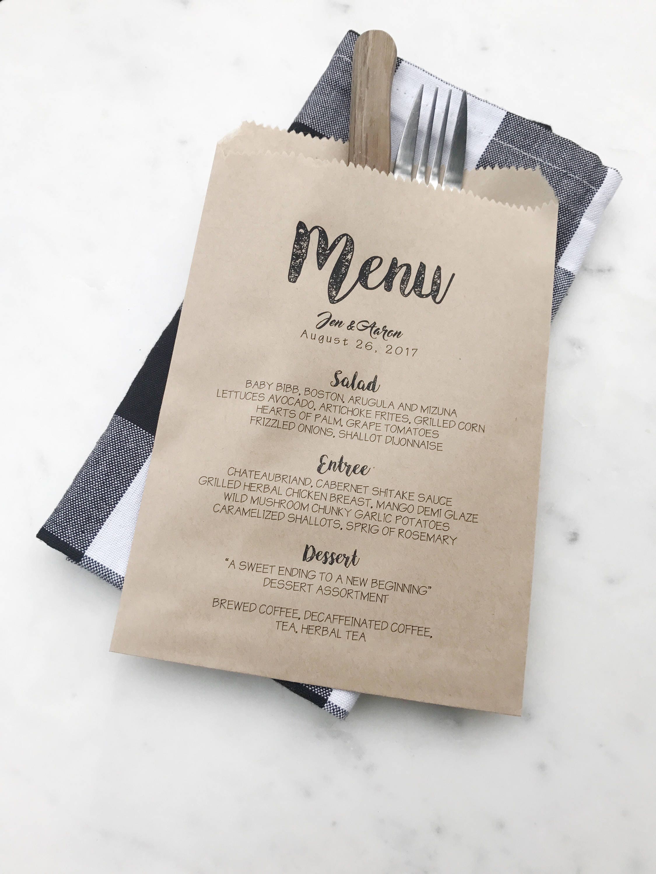 Wedding Menu Bags Whimsy Script Font Menu Bags Custom | Etsy