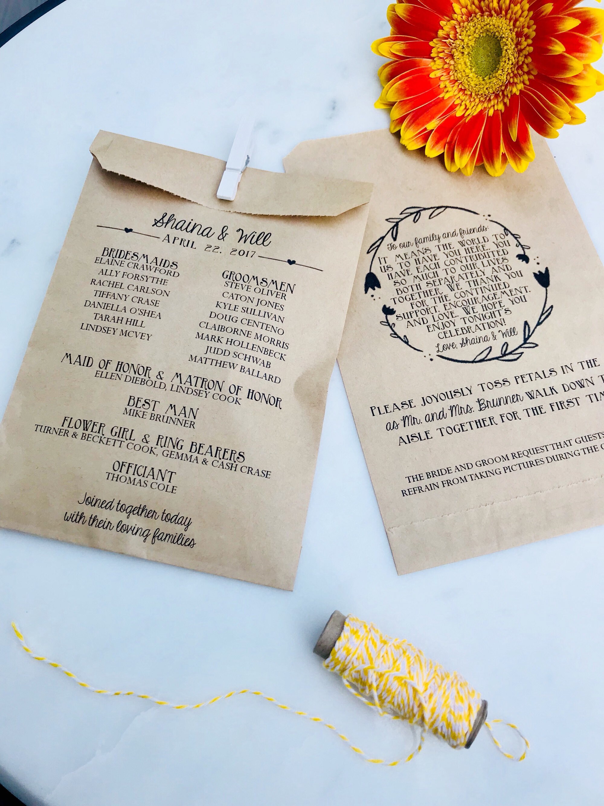 Wedding Program Bags Sweet Hearts Program Bags Custom | Etsy