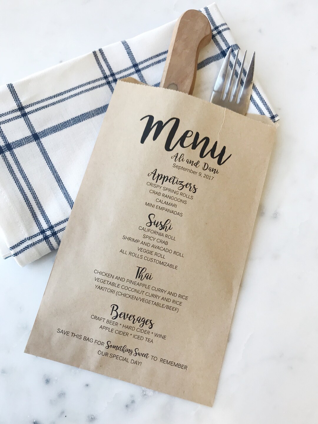Custom Dinner Menu Bags to Hold Bread or Utensils Great for Shower ...