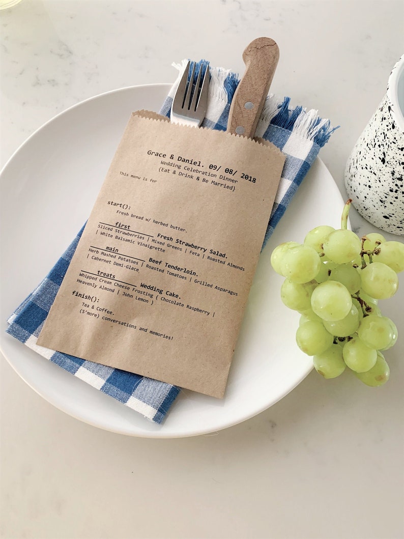 Custom Typewriter Dinner Menu Bags to Hold Bread or Utensils - Etsy