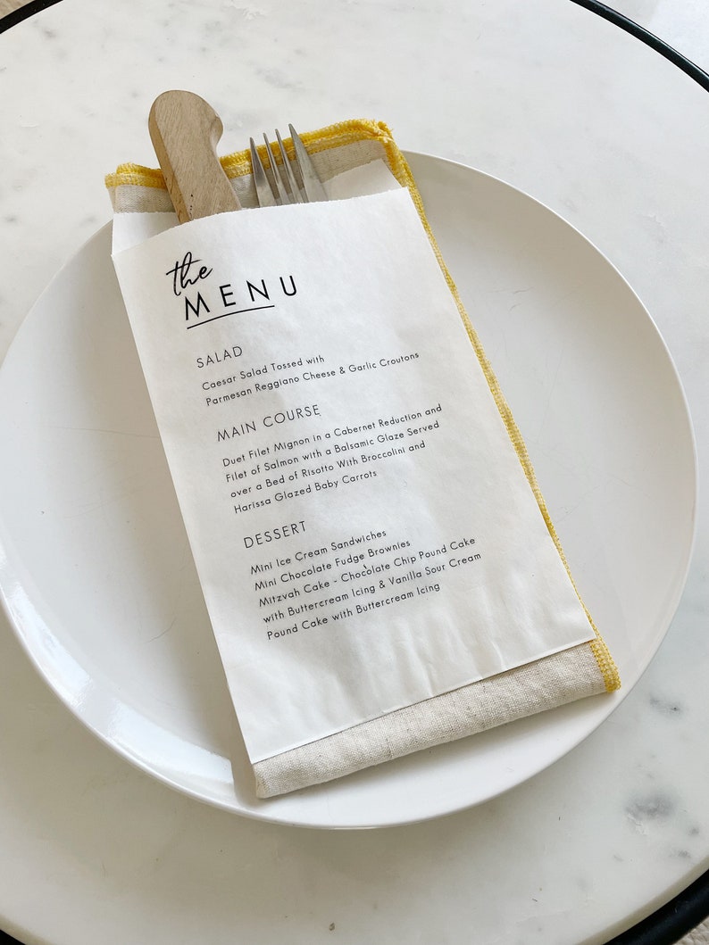 Wedding Dinner Menu Bags Modern Font Lunch or Dinner Menu - Etsy