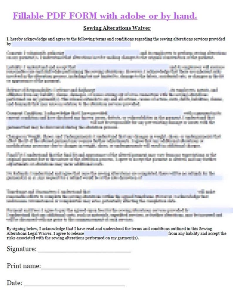 Alterations Waiver Release Form - Etsy