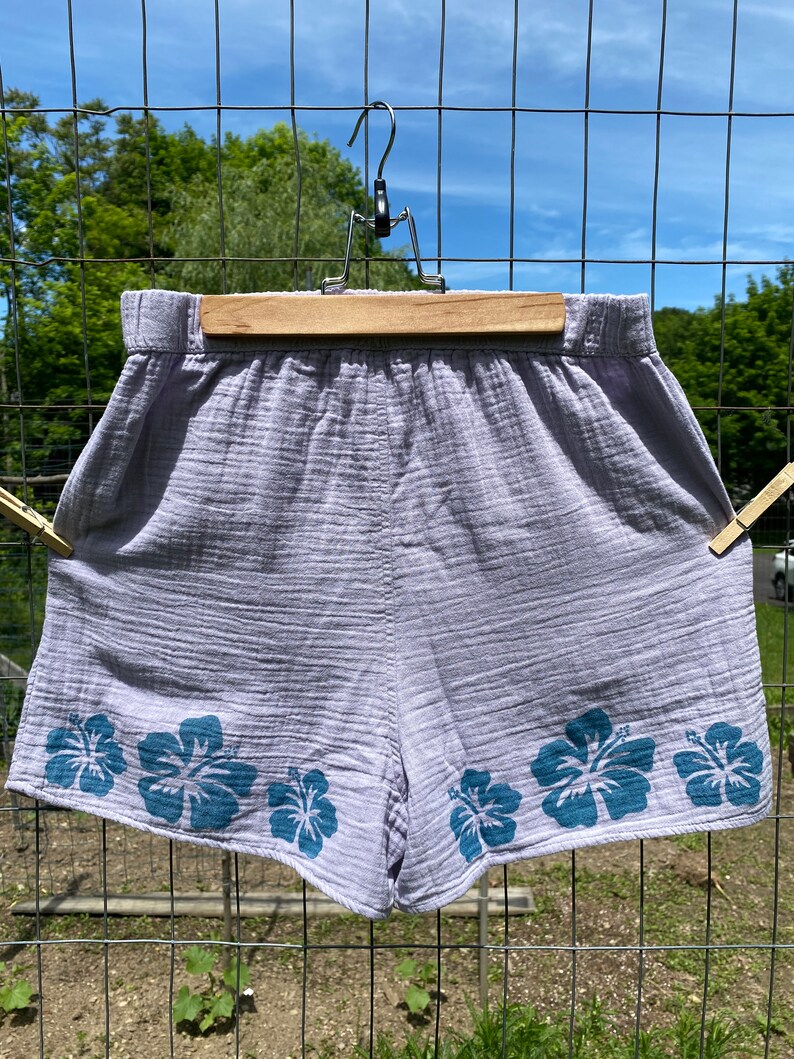 Hibiscus Block Print Camp Shorts - Etsy
