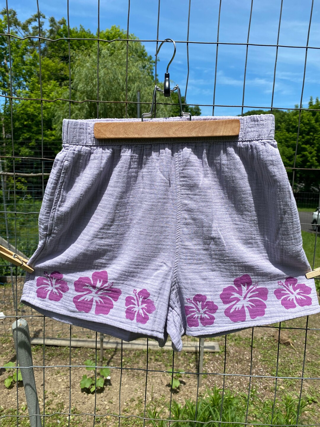 Hibiscus Block Print Camp Shorts - Etsy