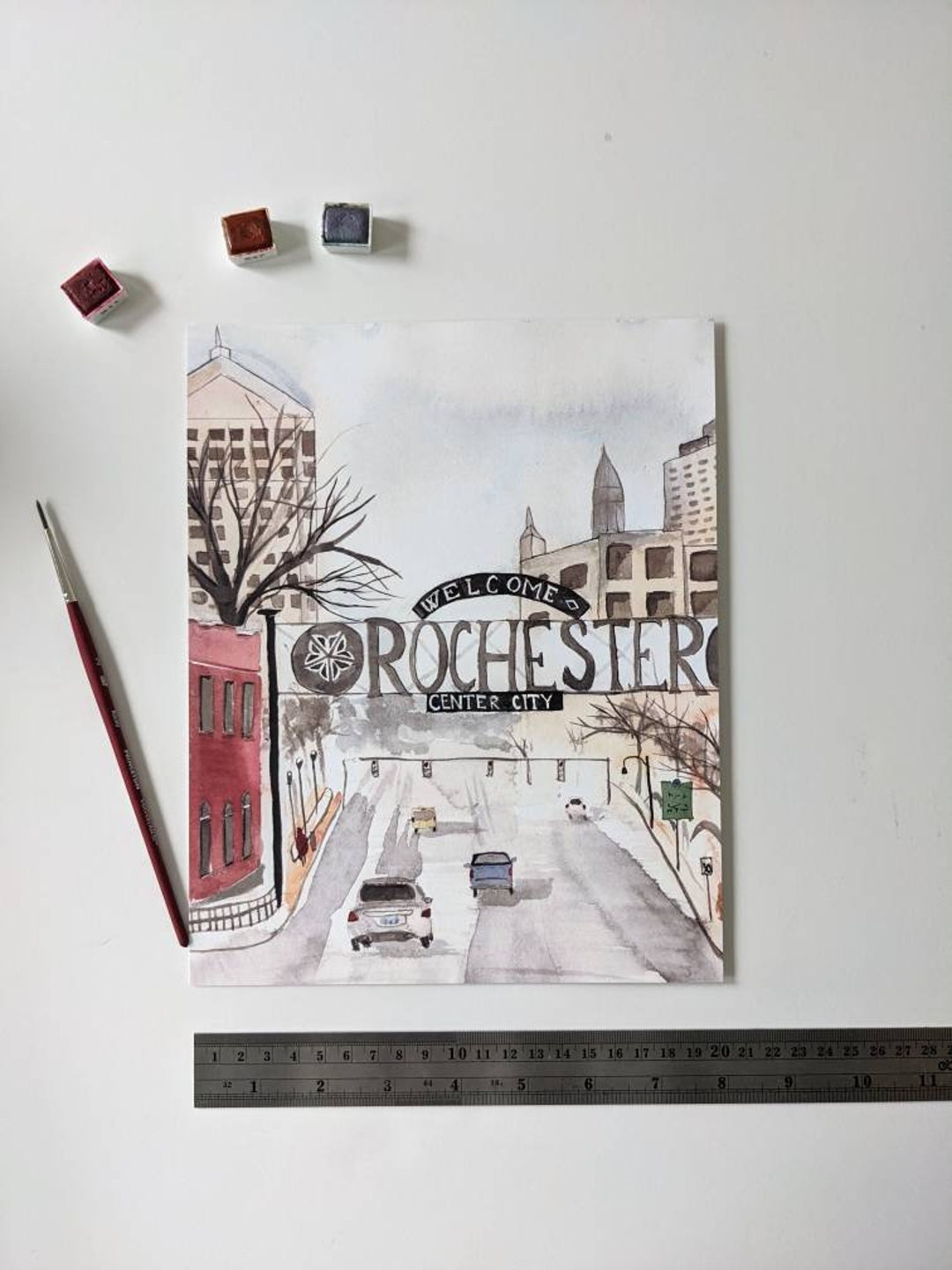 City of Rochester Watercolor Painting Print | Rochester New York Art ...