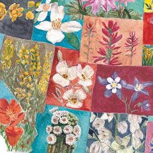 USA State Flower Map Art | Educational Wall Art | Watercolor Flower Map ...