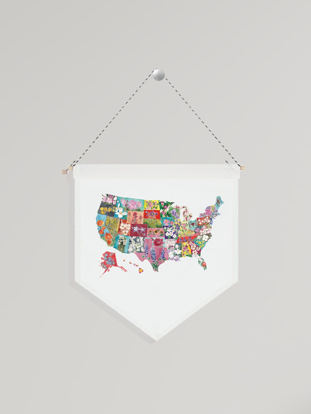 USA State Flower Hanging Banner - Canvas Pennant Banner | Watercolor ...