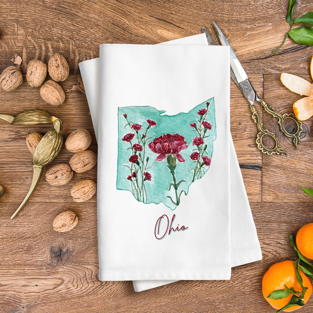 Ohio State Flower Tea Towel | 18x28" Towel | Red Carnation Flower ...