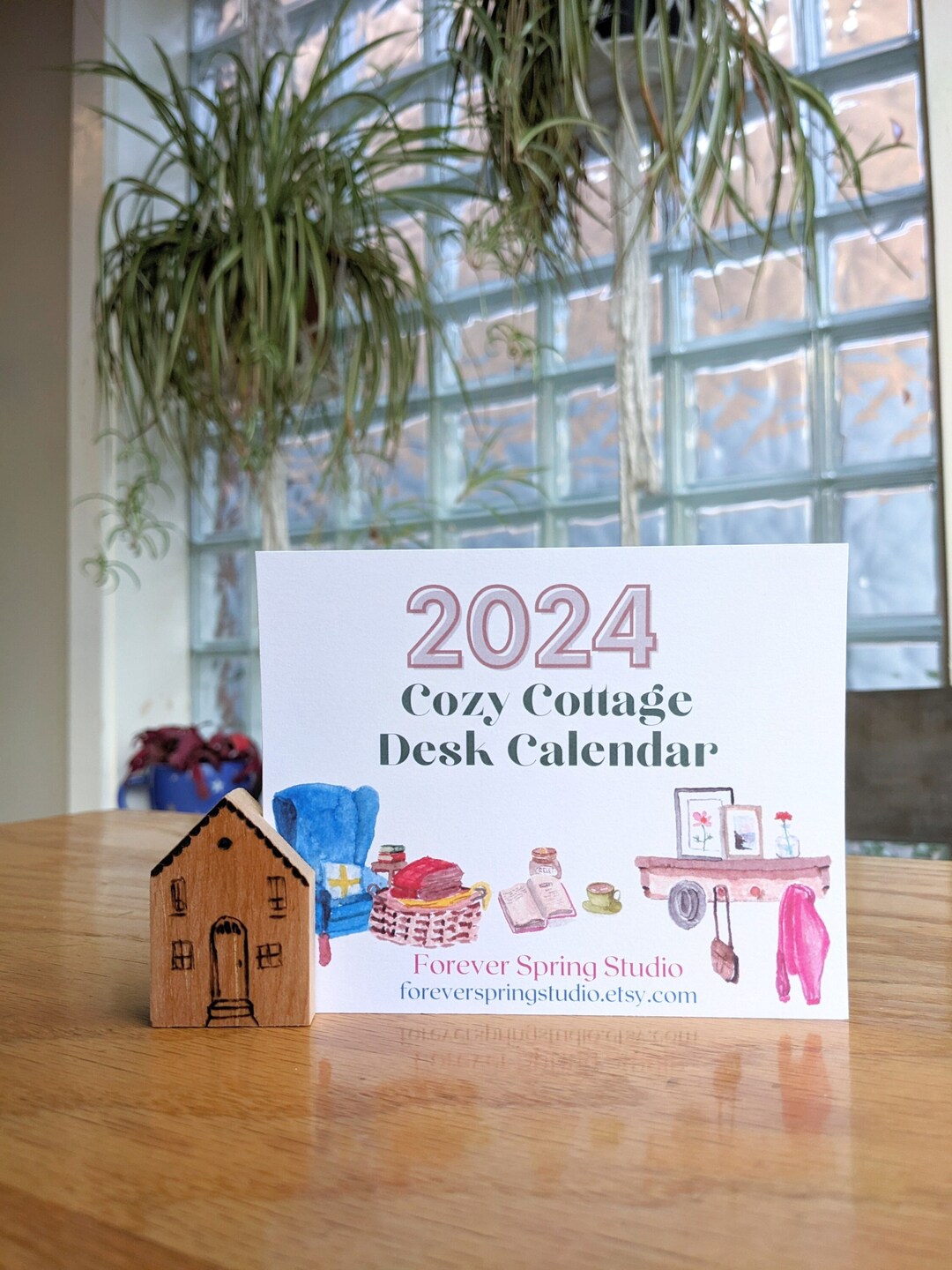 2024 Watercolor Cozy Cottage Desk Calendar | Minimalist | Hygge Décor ...