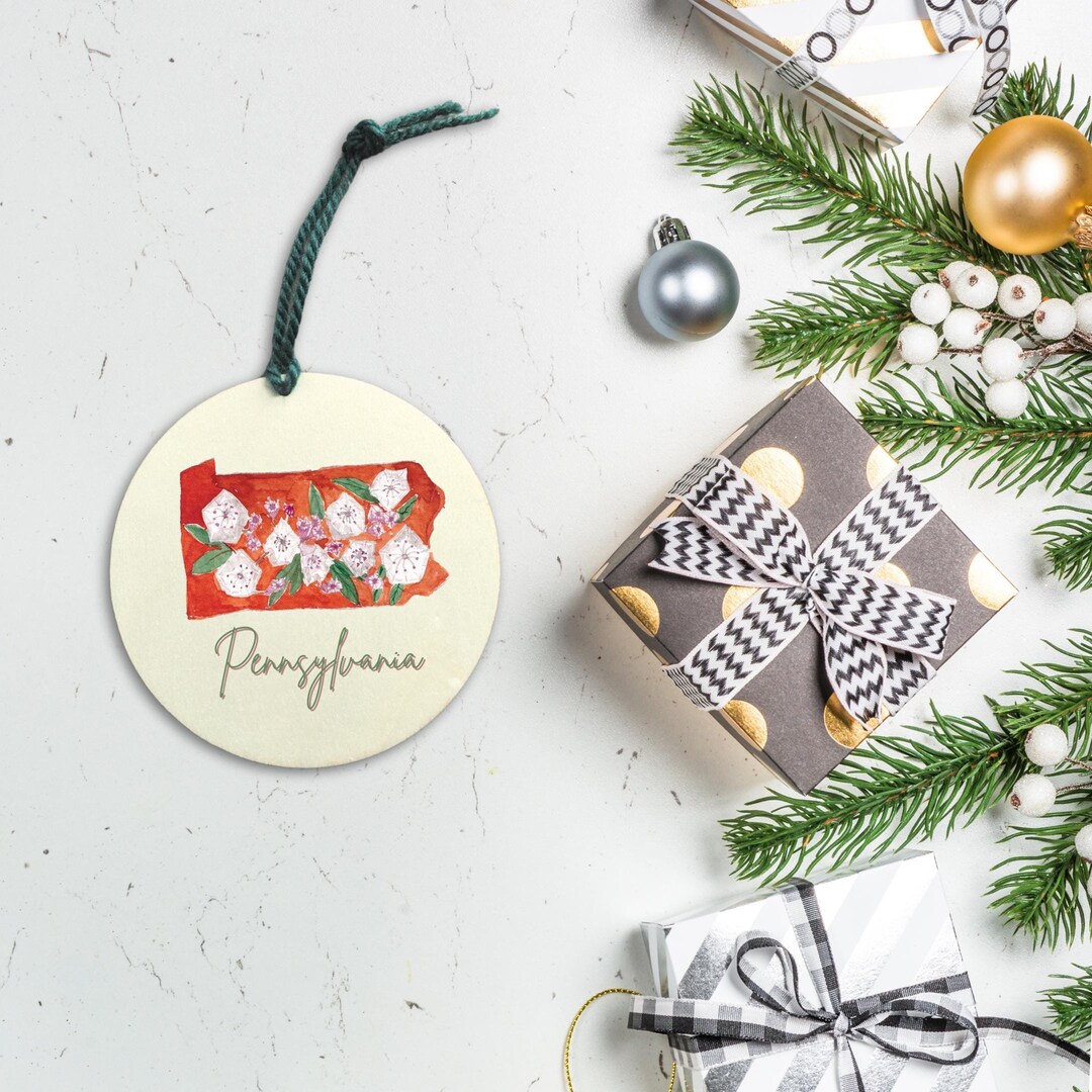 Pennsylvania State Flower Wooden Ornament | 4" | Watercolor Flower Map ...