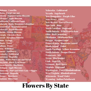 USA State Flower Map Art | Educational Wall Art | Watercolor Flower Map ...