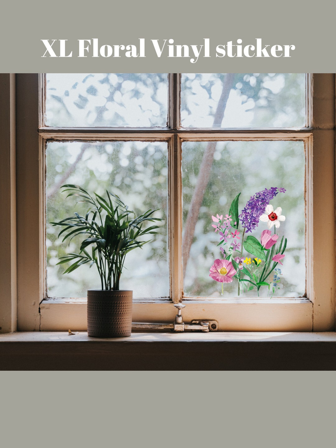 XL Floral Vinyl Sticker - Clear Matte Sticker With Flower Illustrations ...