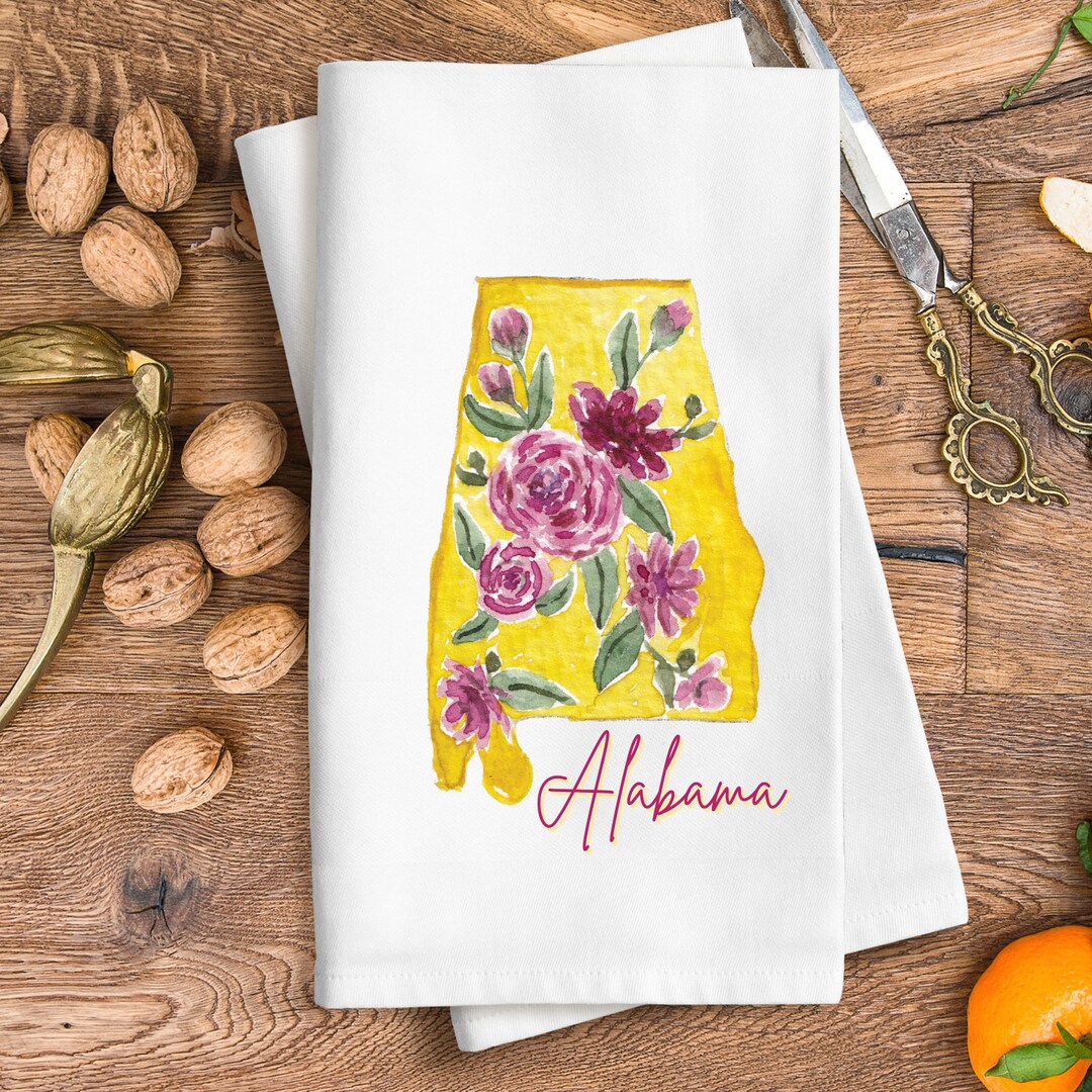 Alabama State Flower Tea Towel | 18x28" Towel | Watercolor Flower Map ...