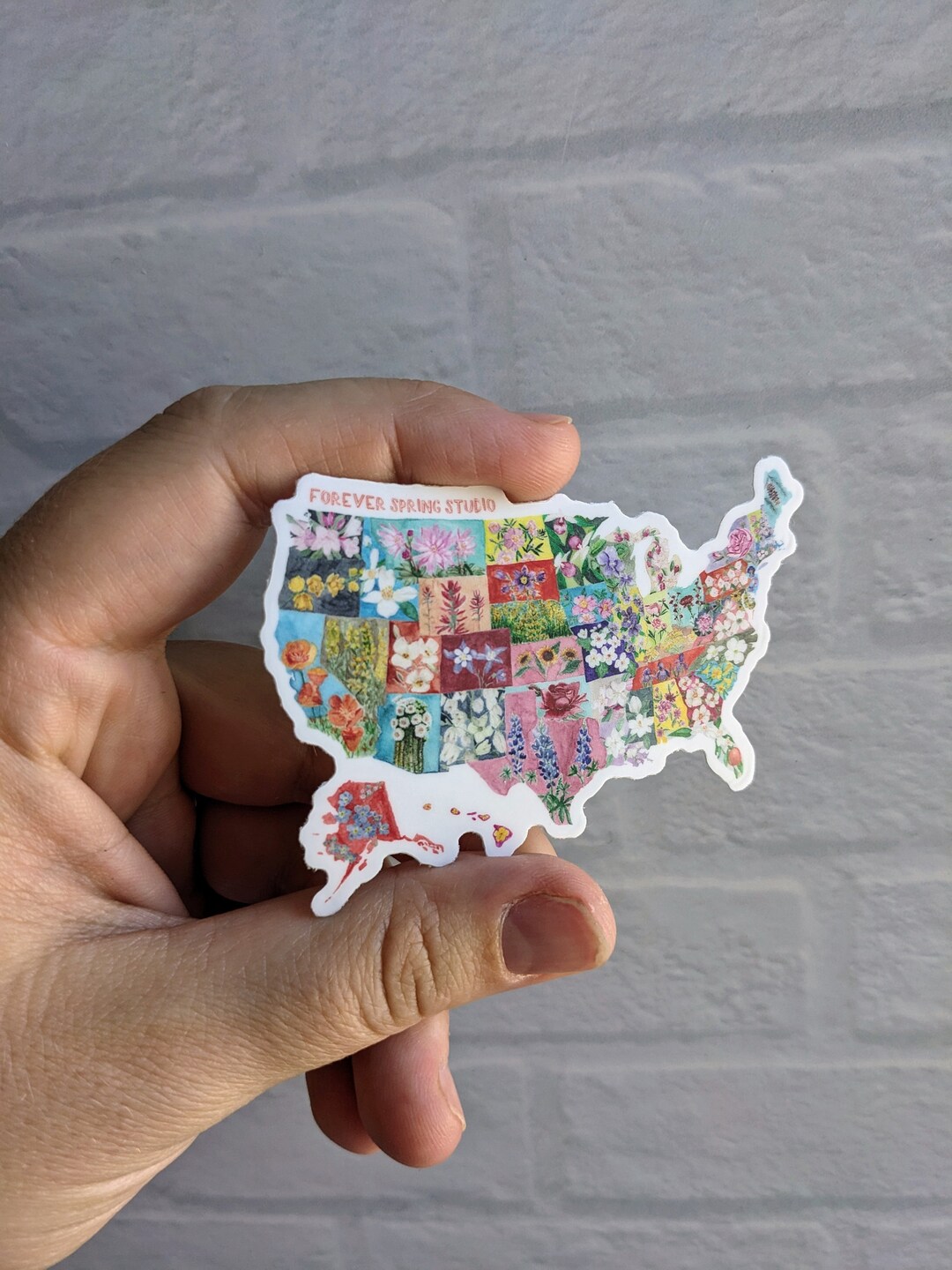 USA State Flower Map Vinyl Sticker - 3x2.25" | Watercolor Map Art ...
