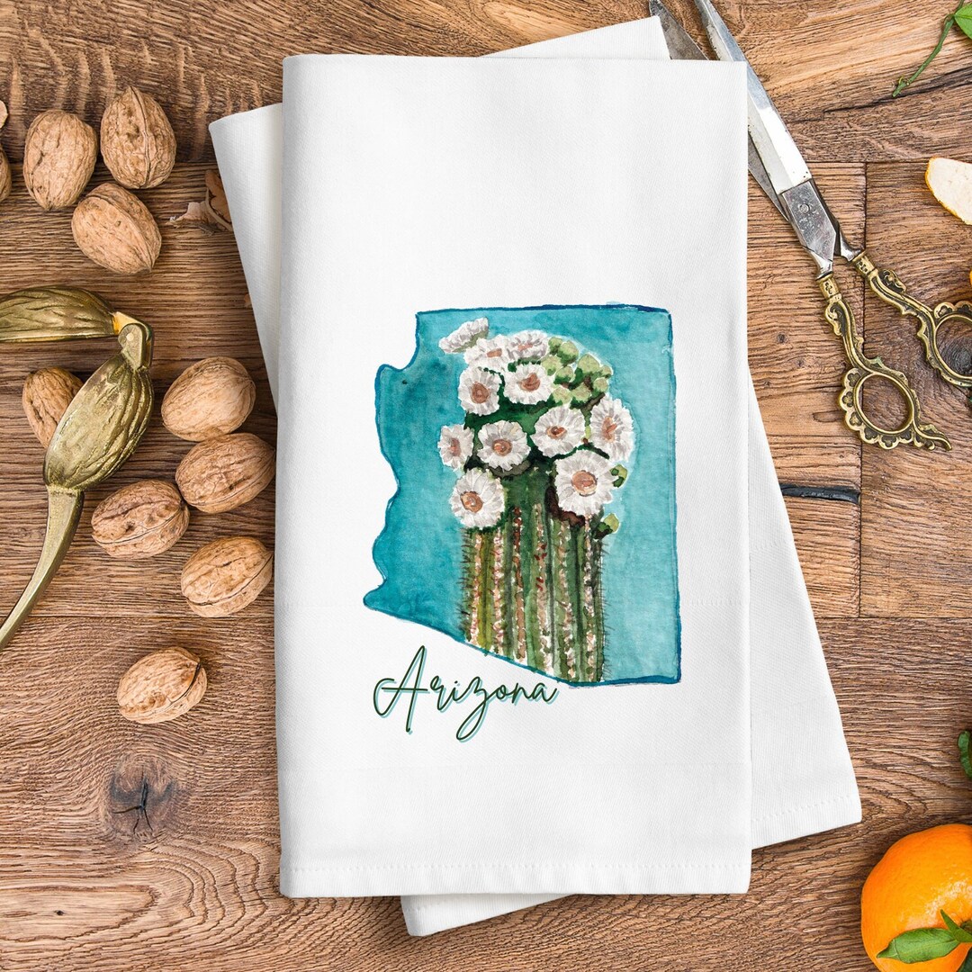 Arizona State Flower Tea Towel | 18x28" Towel | Watercolor Flower Map ...