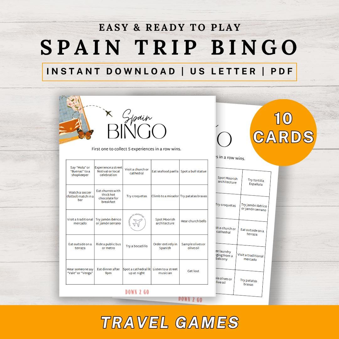 Spain Trip Bingo | Printable Travel Game | Spain Travel Gift | Fun ...