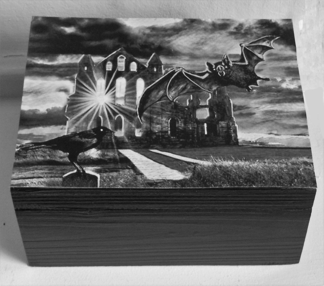 Bat/raven/whitby Abbey Wooden Jewellery Box/trinket Box/dracula/raven ...