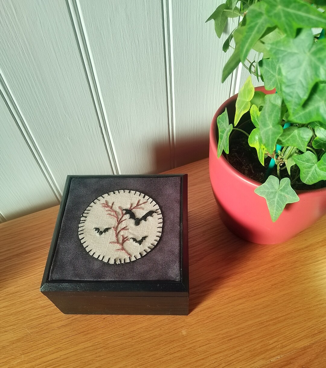 Bat Jewellery/trinket Box/gothic/black Bat Silhouette Box/embroidered ...