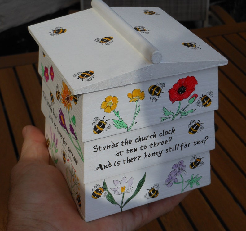 Handmade Bee Hive Storage Box/bee Tea Box/bee and Flower Wooden Storage ...