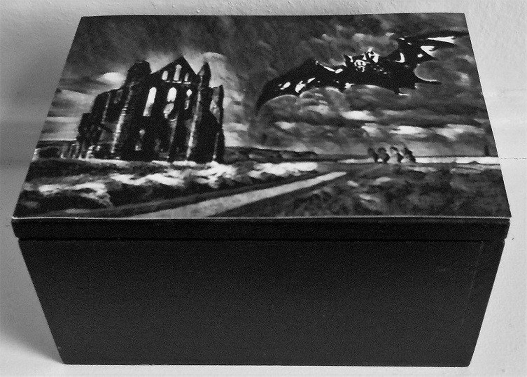 Whitby Abbey Wooden Trinket/jewellery Box/gothic Bat Design/black ...