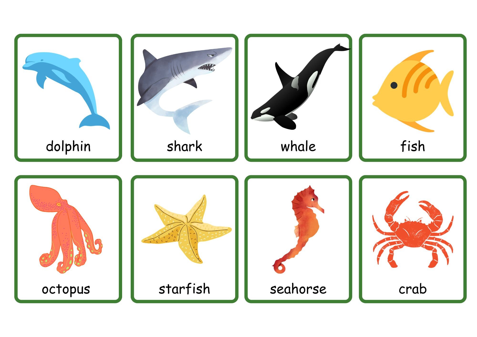 Sea Life Flash Cards, Learning Cards, Printable Download, Montessori ...