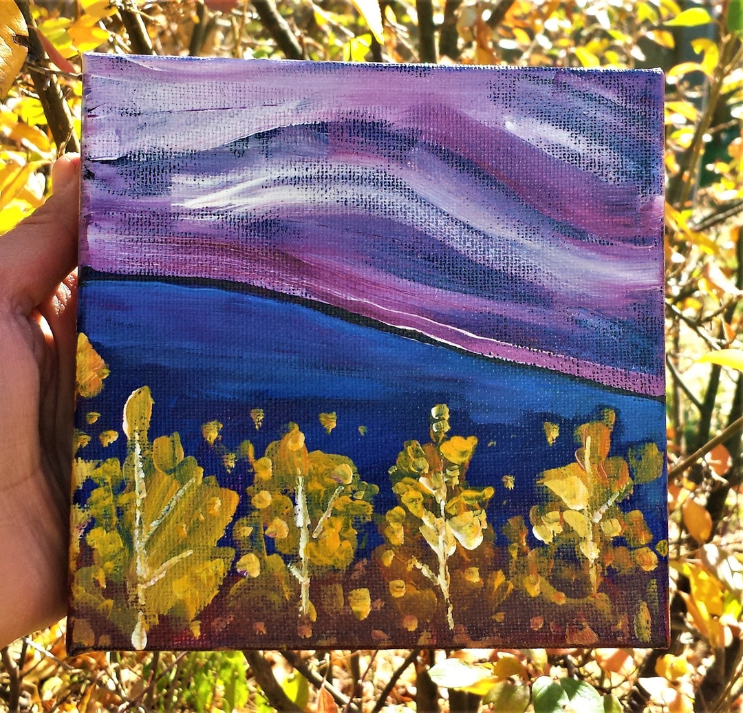 Fall Trees Small Acrylic Landscape Yellow Gold Autumn Leaves Beth ...