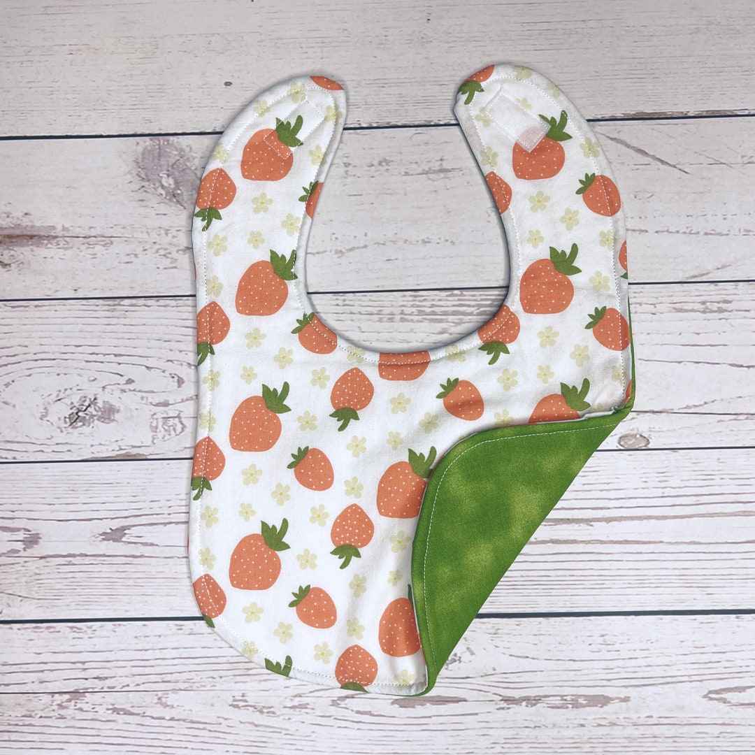 284, Reversible Baby Bib for Baby Girl, Strawberry Baby Bib, Summer ...