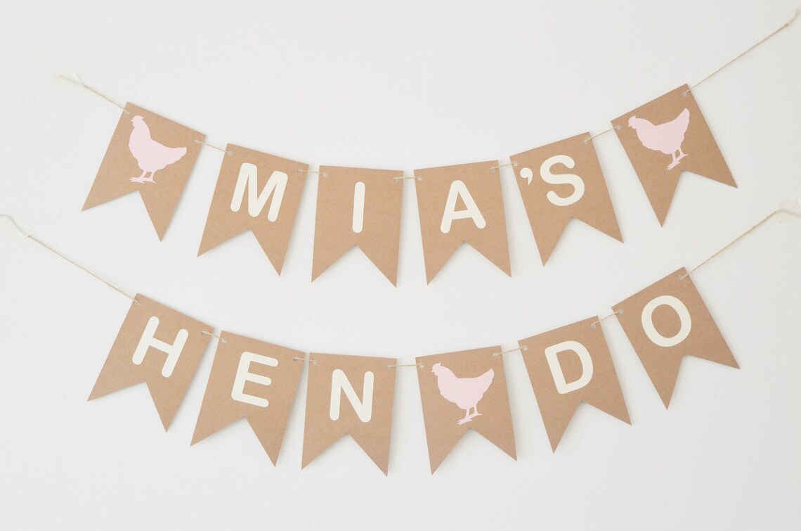Hen Do, Hen Party Decoration, Banner, Name Bunting, Pink Hen Decoration ...