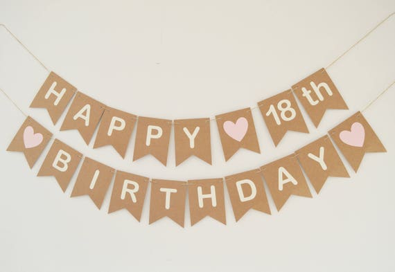 18th Birthday Decoration Happy 18 Bunting Pink Heart Banner - Etsy UK
