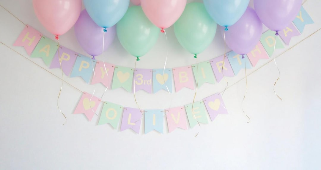 Pastel Happy Birthday Bunting, Personalised 1st Banner, Girls Party ...
