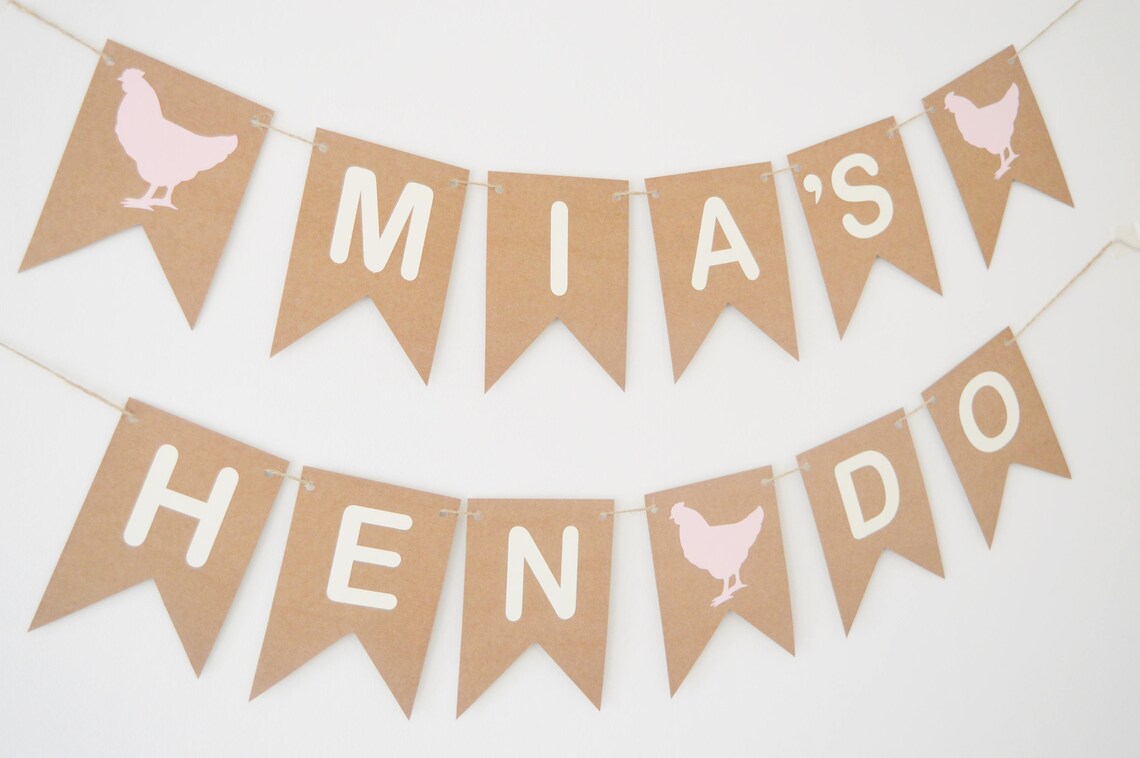 Hen Do, Hen Party Decoration, Banner, Name Bunting, Pink Hen Decoration ...