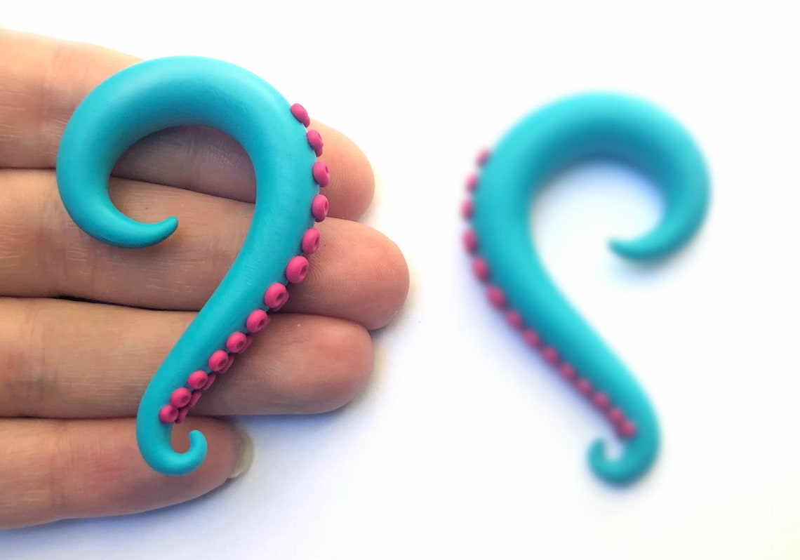 Octopus Tentacle Earrings for Stretched Lobes - Fake, 2g, 0g, 00g, 7/16 ...