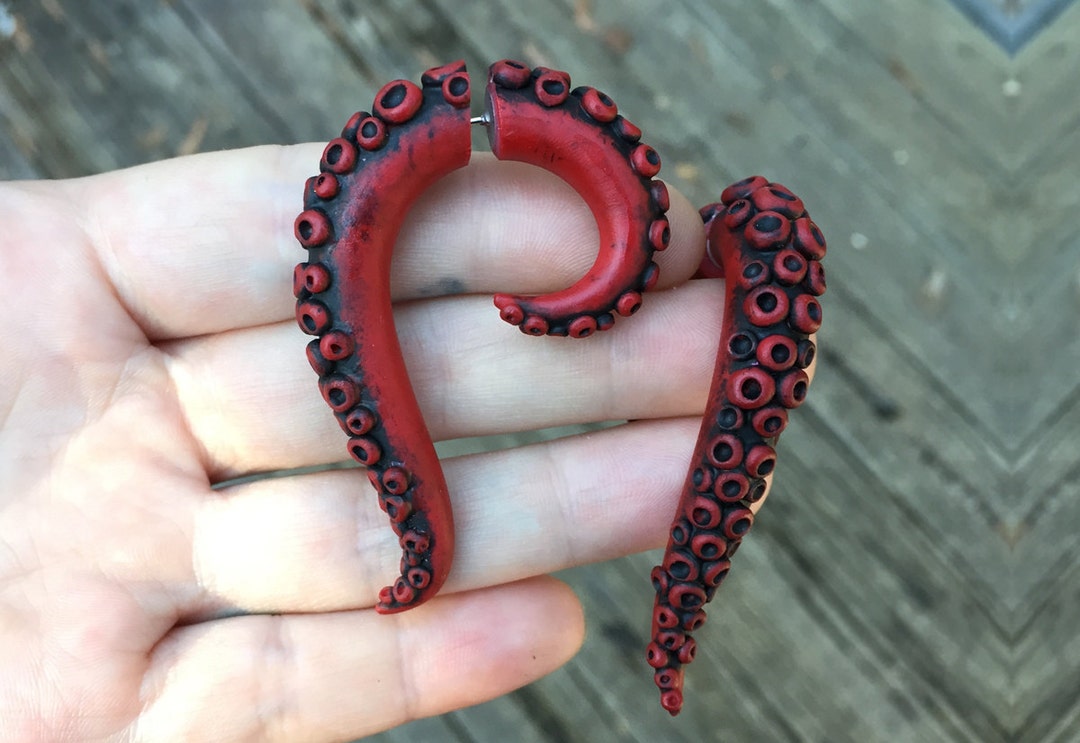 Grunge Fake Gauge Octopus Tentacle Earrings - Handmade From Polymer ...