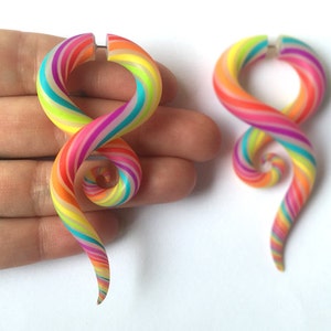 Fake Gauge Rainbow Earrings Handmade From Polymer Clay - Faux Gauges ...