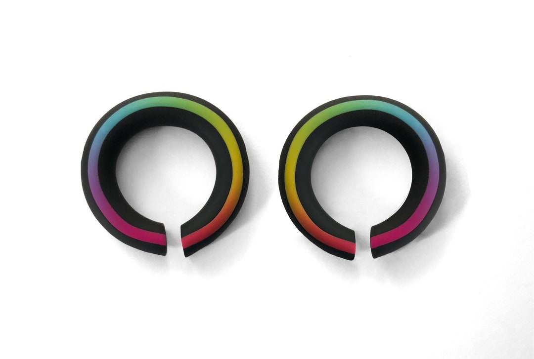 Rainbow Inlay Hoop Gauges Handmade From Polymer Clay - 00g, 7/16", 1/2 ...