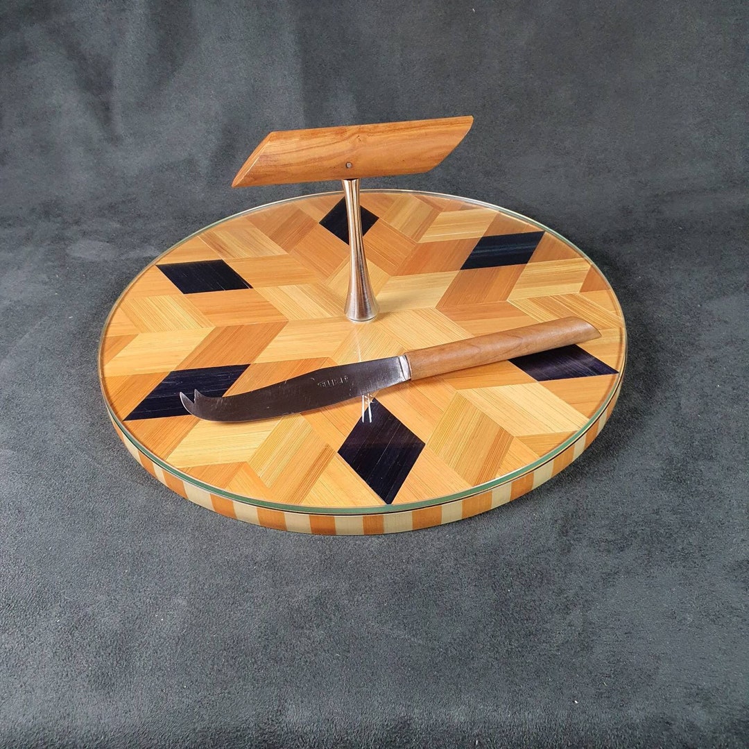 STRAW | Round Straw Marquetry Cheese Platter With Its Knife | Vintage ...