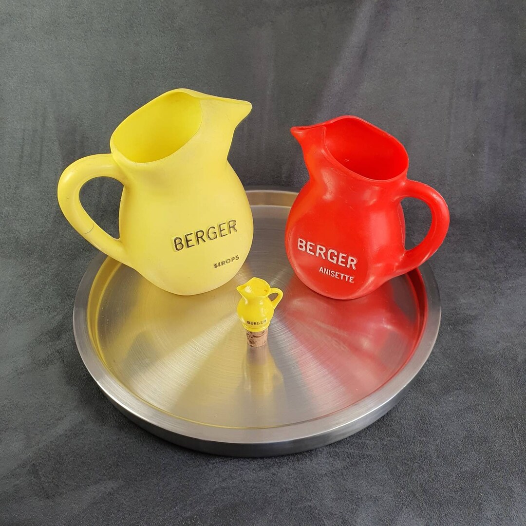 BERGER Advertising Set of 2 Yellow and Red Plastic Pitchers - Etsy