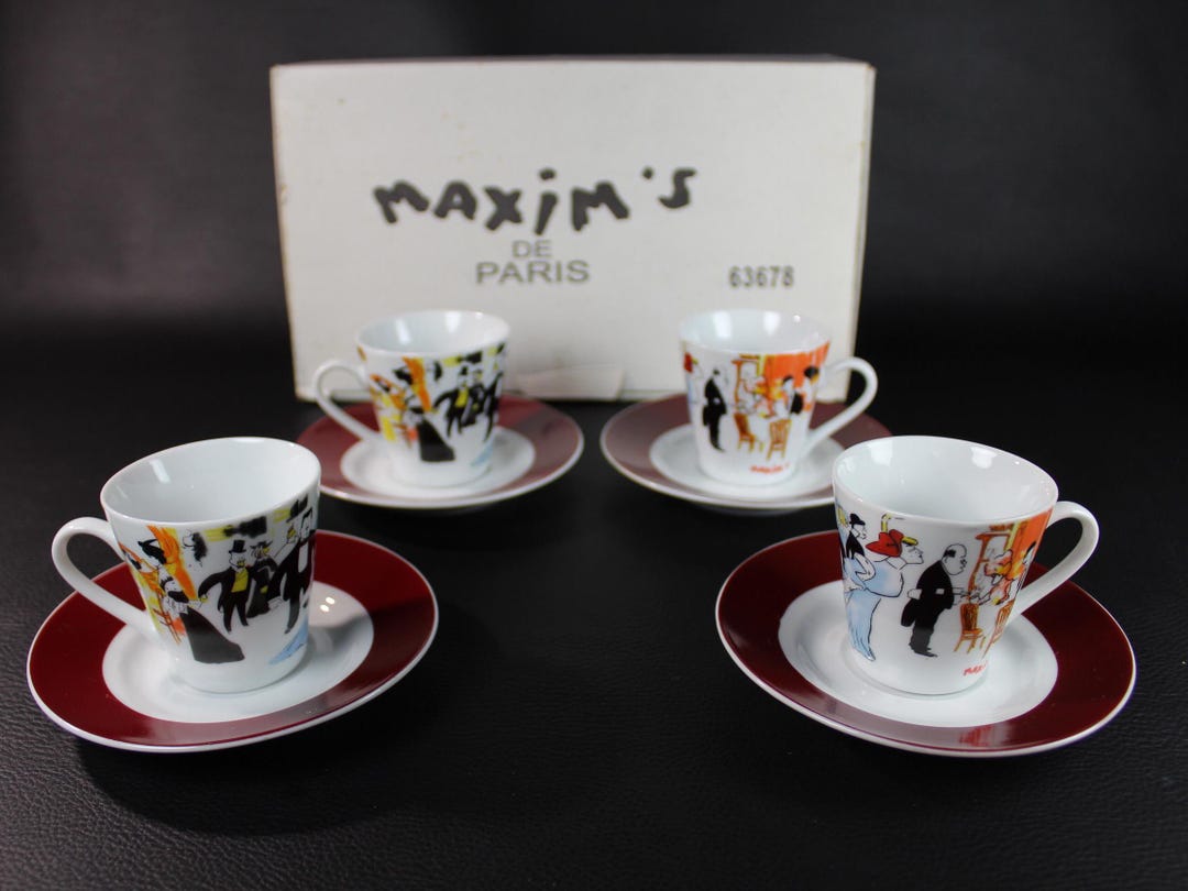 MAXIM’S PARIS | 4 Porcelain Coffee Cups With Saucers Decorated With ...