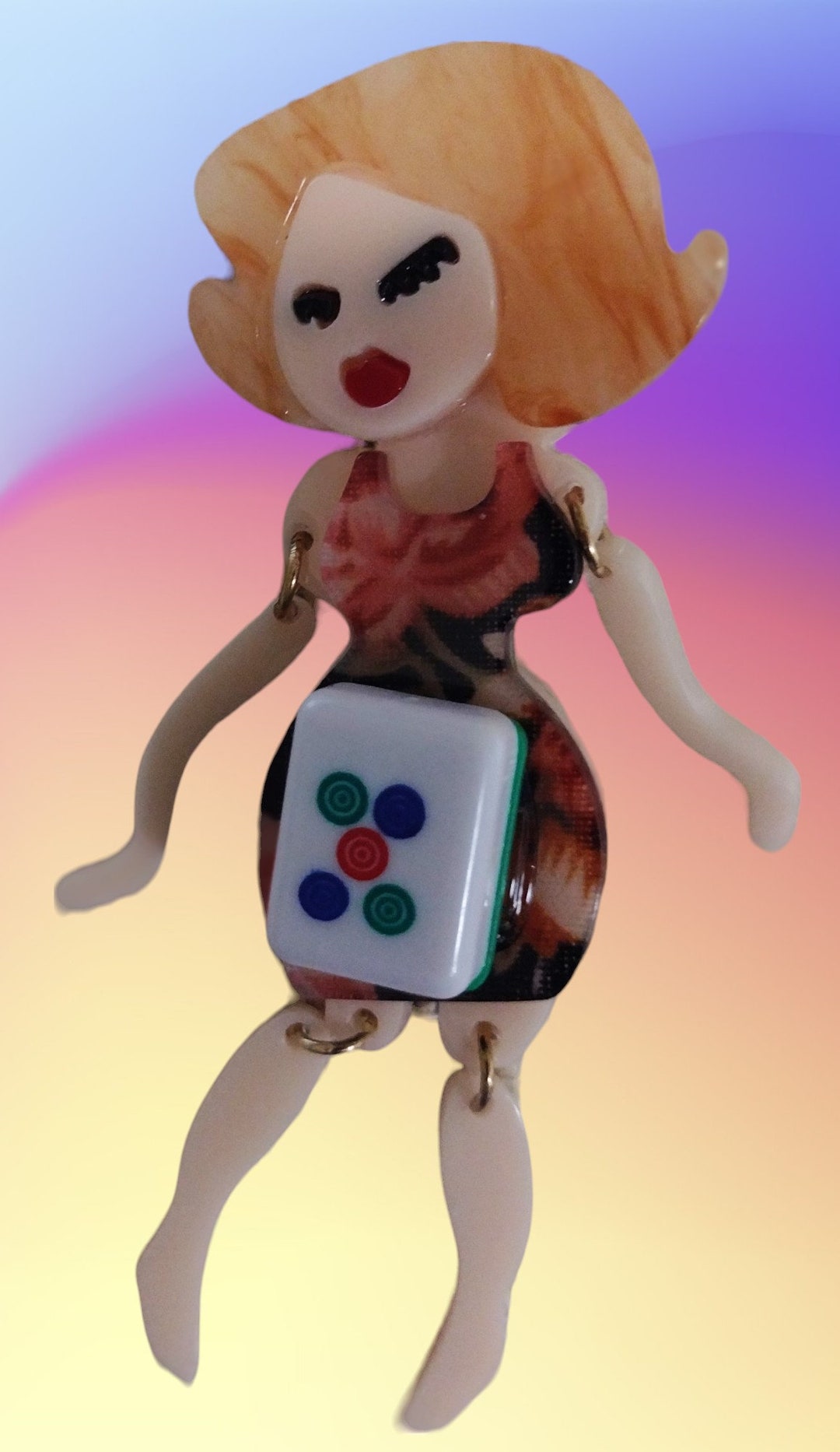 Mahjongg Lady Pin With Swingin' Arms & Legs and a Mini Mahj Tile ...