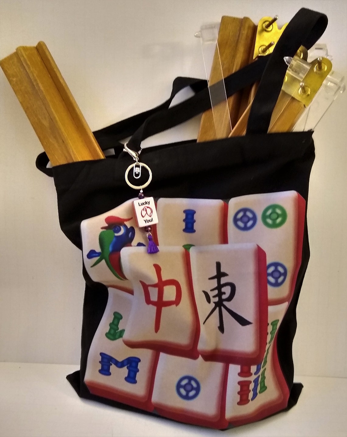 Canvas Mahjongg Tote Bag / With a Lucky You Joker Tile | Etsy