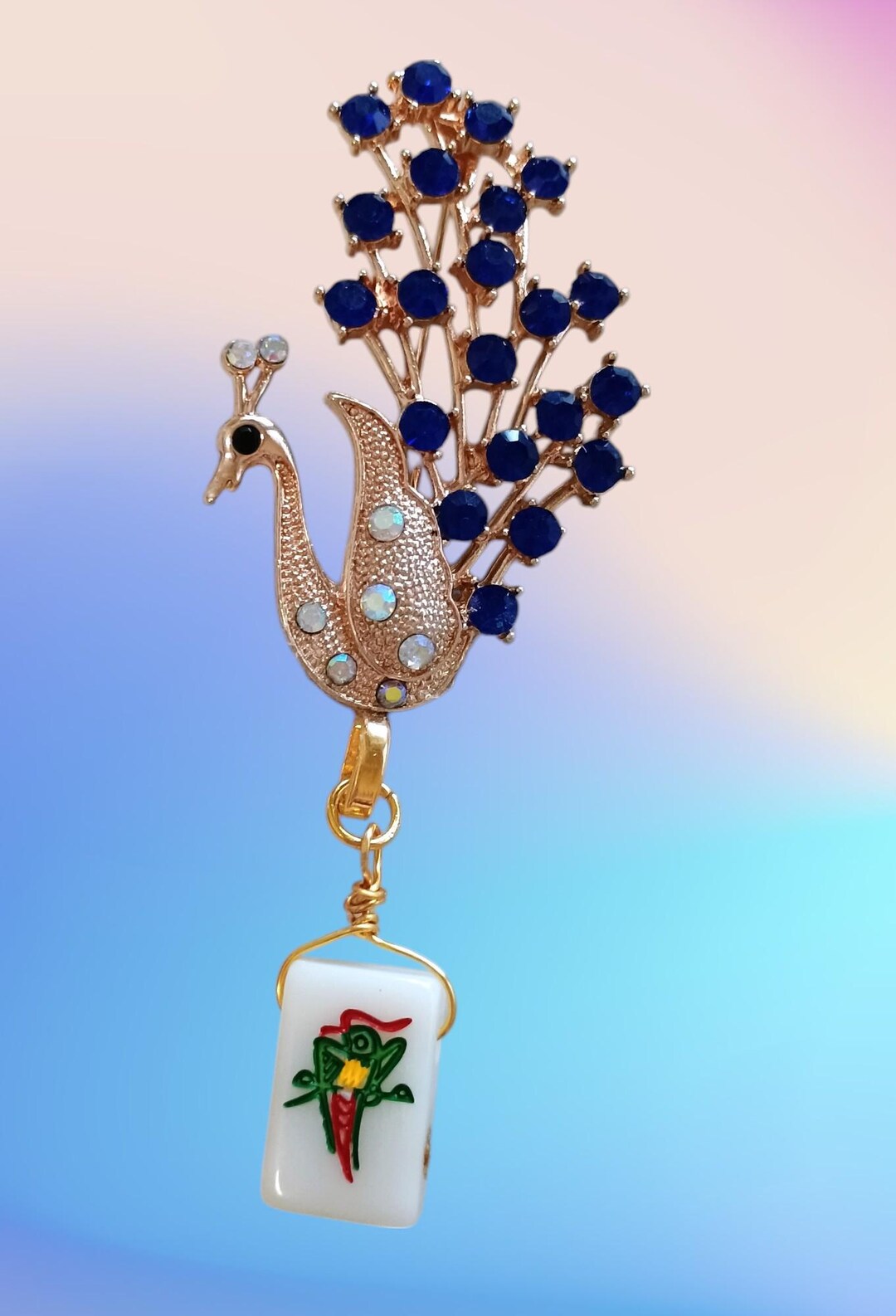 Peacock Mahjongg Pin With One Bam Tile Bead - Etsy