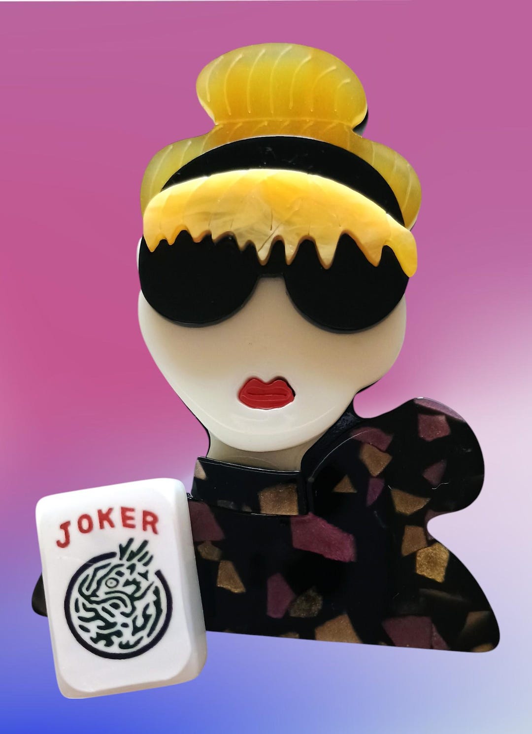 Mahjongg Lady Pin With Blonde Hair, Bangs, and Mahj Tile of Your Choice ...
