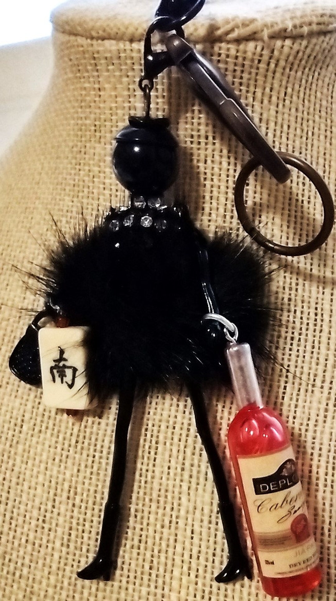 Purse Charm/key Ring Lady Bringing Her Own Bottle of Wine to Her ...