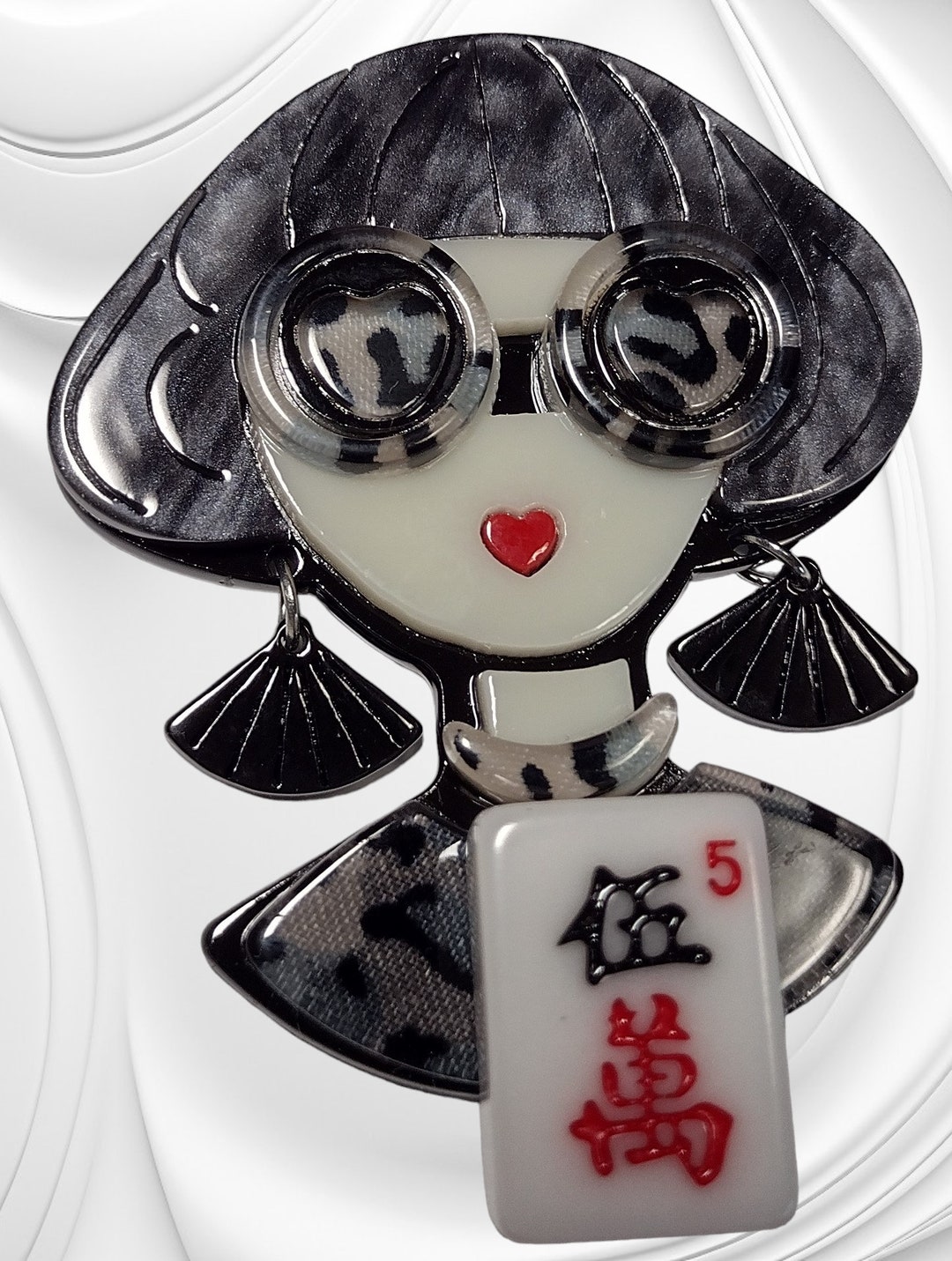 Mahjongg Lady Pin With YOUR Choice of Which Tile She's Wearing AND Wine ...