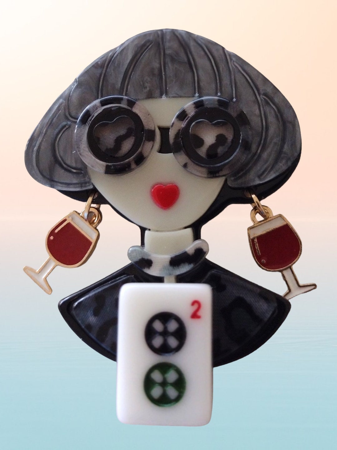 Mahjongg Lady Pin With YOUR Choice of Which Tile She's Wearing AND Wine ...
