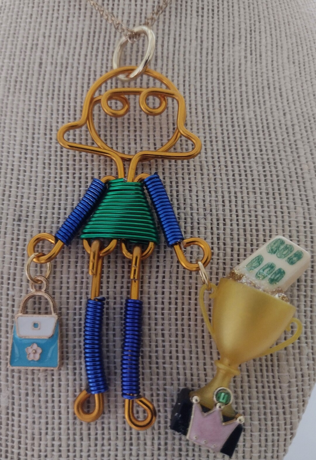 Mahjongg Winner Necklace With Trophy & Coin Purse in Hand. - Etsy